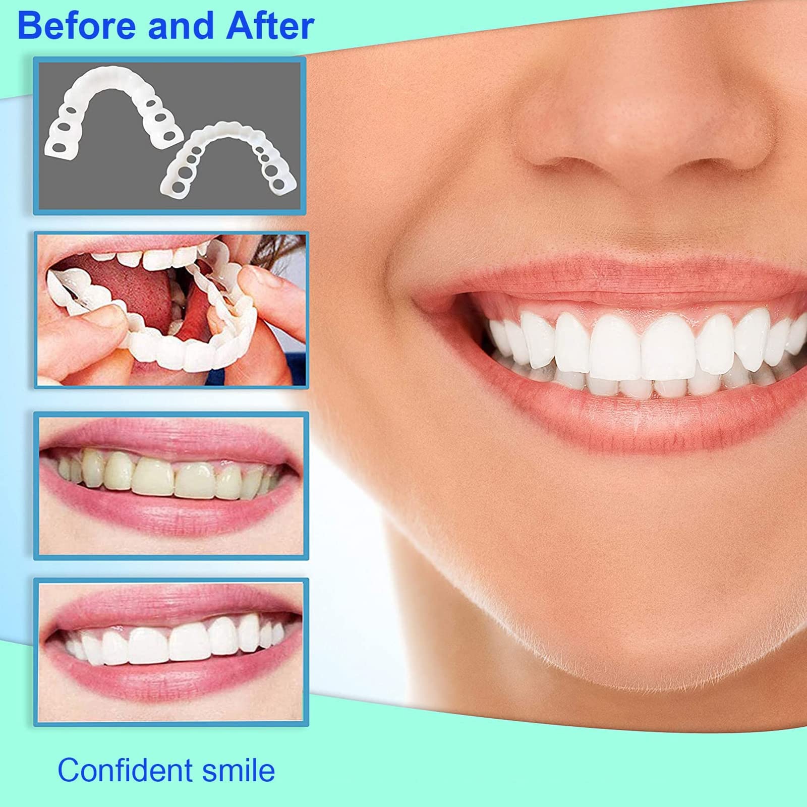Dentures Fake Smile Teeth Moldable Customizable Temporary Top Teeth for Snap on Instant & Confidence Smile(3Boxes)