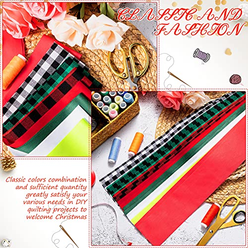 Tatuo 45 Pieces Christmas Jelly Soft Rolls Buffalo Plaid Fabric Strips Rolls Quilting Fabric Roll up Craft Patchwork Strips for Handmade Favors, 2.5 x 40 Inches(Classic Style)