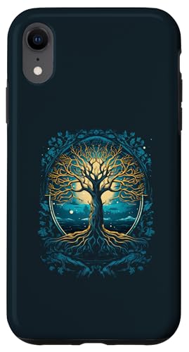 iPhone XR Odin Tree of Life Viking Valhalla Pagan Blue and Yellow Case