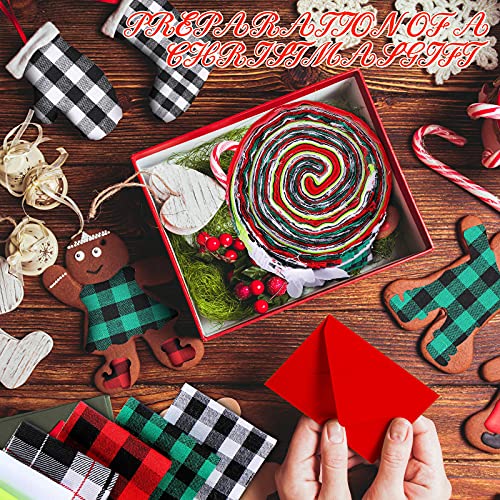 Tatuo 45 Pieces Christmas Jelly Soft Rolls Buffalo Plaid Fabric Strips Rolls Quilting Fabric Roll up Craft Patchwork Strips for Handmade Favors, 2.5 x 40 Inches(Classic Style)