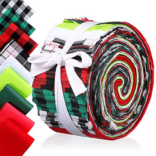 Tatuo 45 Pieces Christmas Jelly Soft Rolls Buffalo Plaid Fabric Strips Rolls Quilting Fabric Roll up Craft Patchwork Strips for Handmade Favors, 2.5 x 40 Inches(Classic Style)