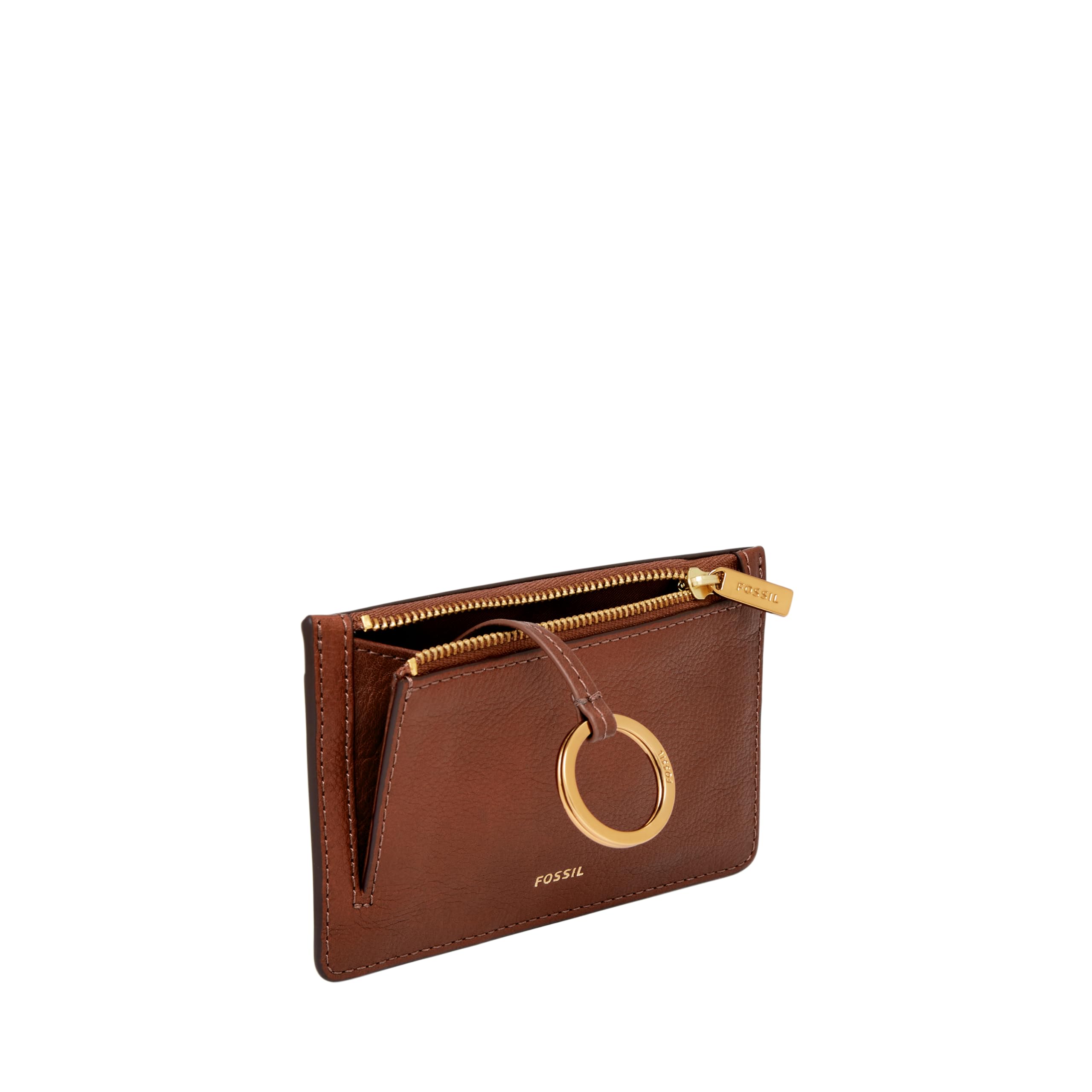 Fossil Women's Logan Leather Wallet Slim Minimalist Zip Card Case with Keychain, Brown (Model: SL7925200)