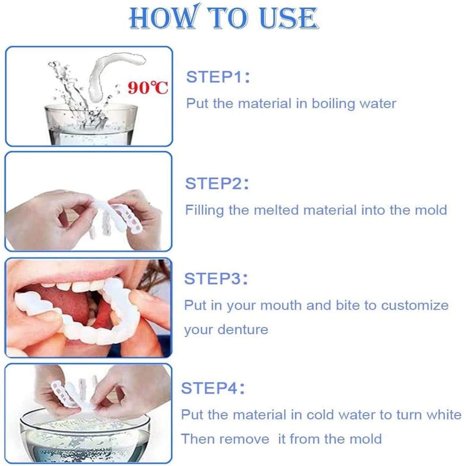 Dentures Fake Smile Teeth Moldable Customizable Temporary Top Teeth for Snap on Instant & Confidence Smile(3Boxes)