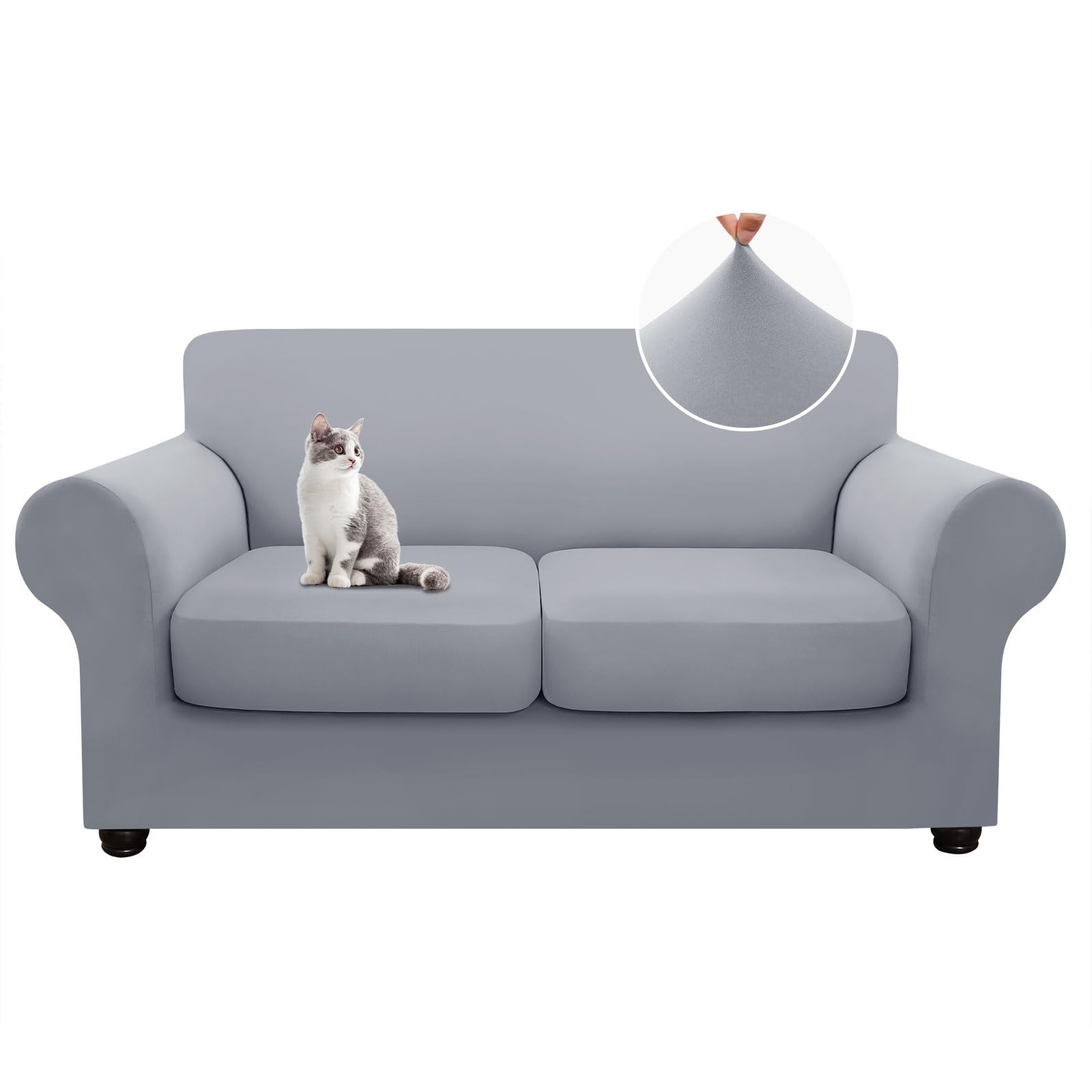 hyha 3 Pieces Couch Covers for 2 Cushion Couch, Love Seat Couch Covers, Sofa Covers Washable Stretch Loveseat Sofa Slipcover, Loveseat Covers with Elastic Straps (Loveseat, Light Gray)