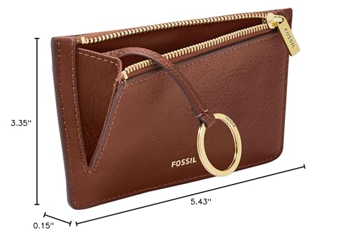 Fossil Women's Logan Leather Wallet Slim Minimalist Zip Card Case with Keychain, Brown (Model: SL7925200)