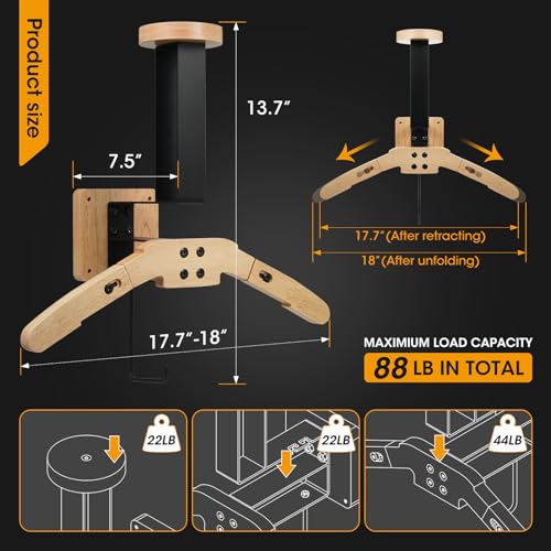 Helmet Holder, Aumotop Motorcycle Helmet Holder Wall Mount with Hook and Wooden Hanger, Multipurpose Tactical Gear Wall Mount Display Stand for Motorcycle Football Cycling Skiing Tactical Gear