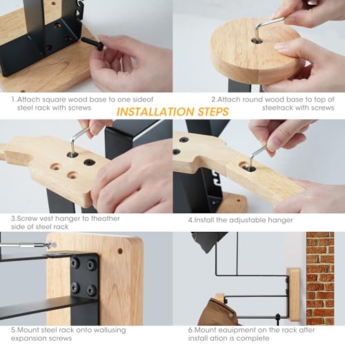 Helmet Holder, Aumotop Motorcycle Helmet Holder Wall Mount with Hook and Wooden Hanger, Multipurpose Tactical Gear Wall Mount Display Stand for Motorcycle Football Cycling Skiing Tactical Gear