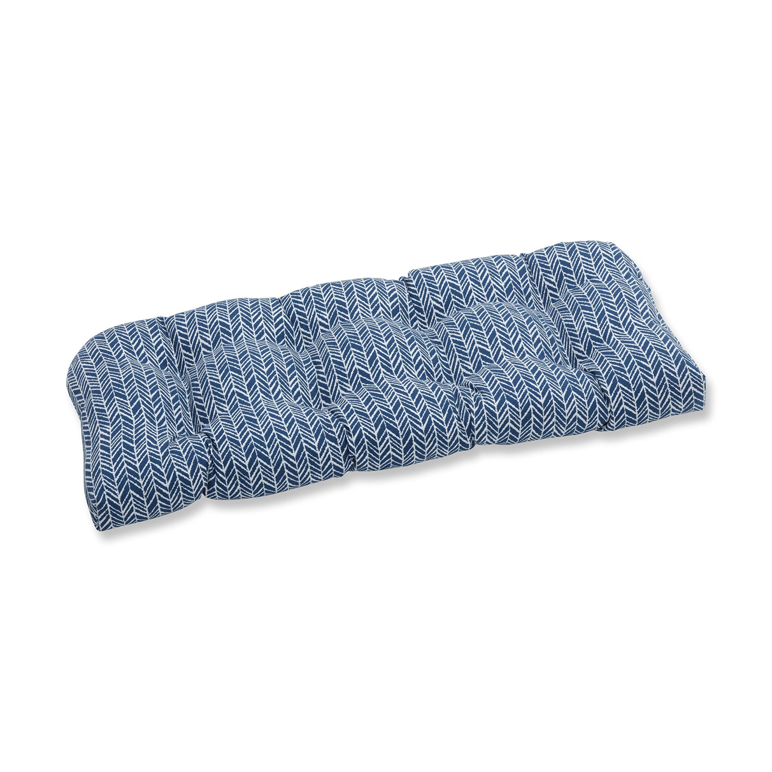 Pillow Perfect Outdoor/Indoor Herringbone Ink Tufted Loveseat Cushion, 44" x 19", Blue