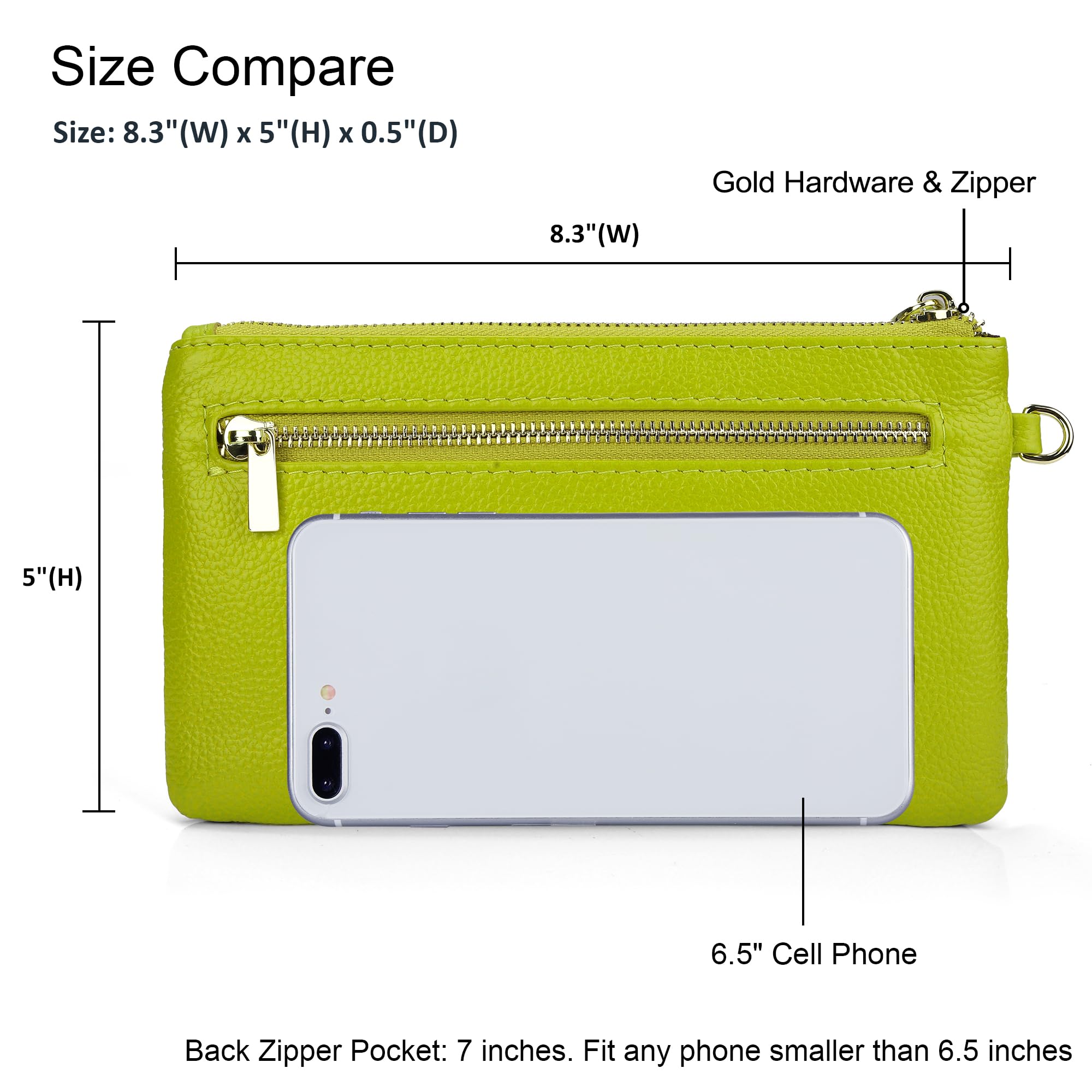 befen Yellow Women Genuine Leather Wristlet Clutch Wallet Purse Clutch Purses for Women - Lemon