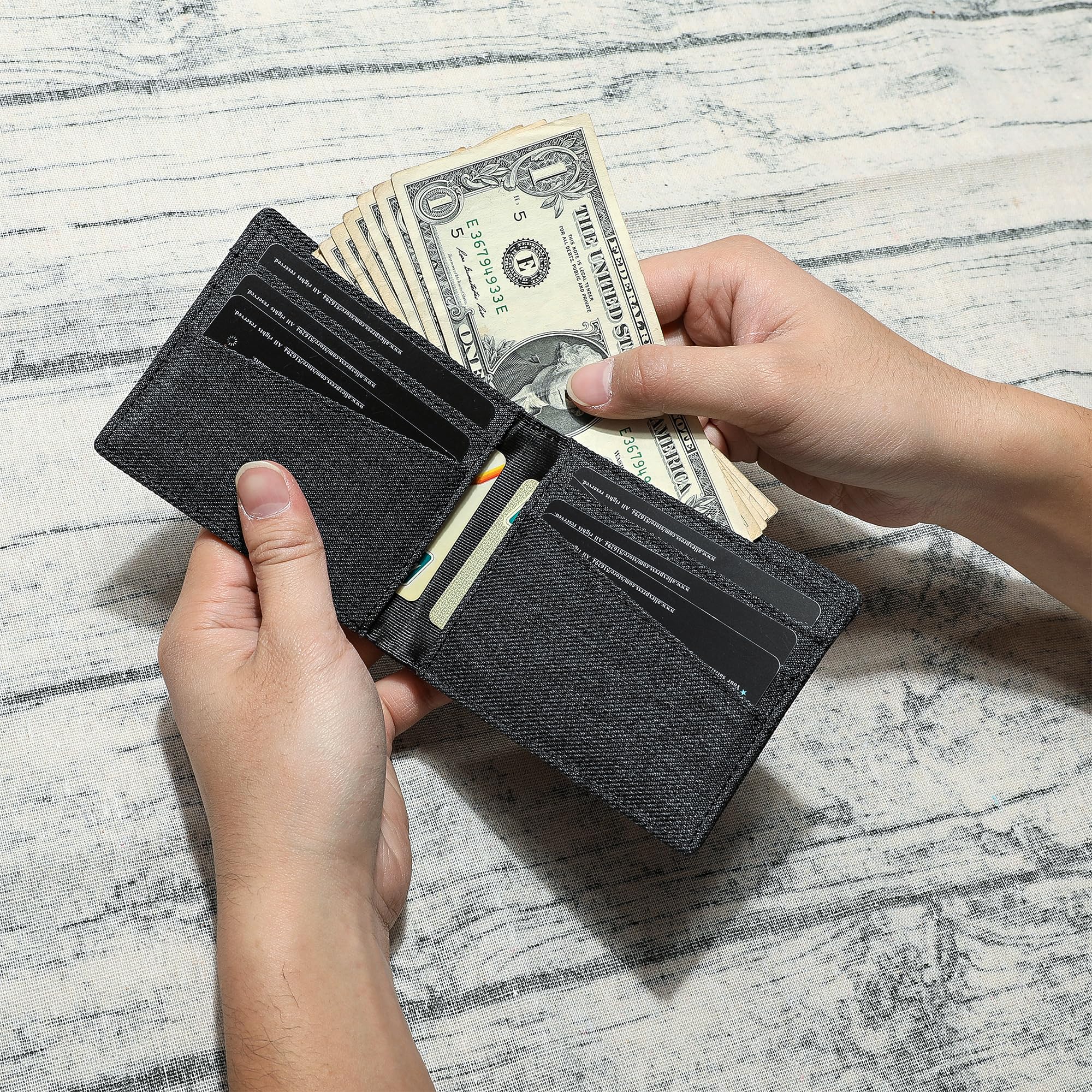 Lanyani Wallets For Boys Men Kids Teens Teenager Fabric RFID Blocking Bifold Wallet Small Thin (Crosshatch Black)