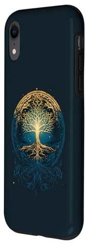 iPhone XR Odin Tree of Life Viking Valhalla Pagan Blue and Yellow Case