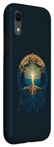 iPhone XR Odin Tree of Life Viking Valhalla Pagan Blue and Yellow Case