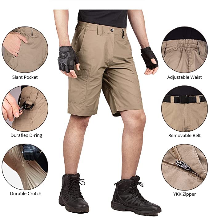 FREE SOLDIER Men's Water Resistant Tactical Hiking Shorts Relaxed Fit Work Cargo Shorts(Classic Brown 30W x 11L)