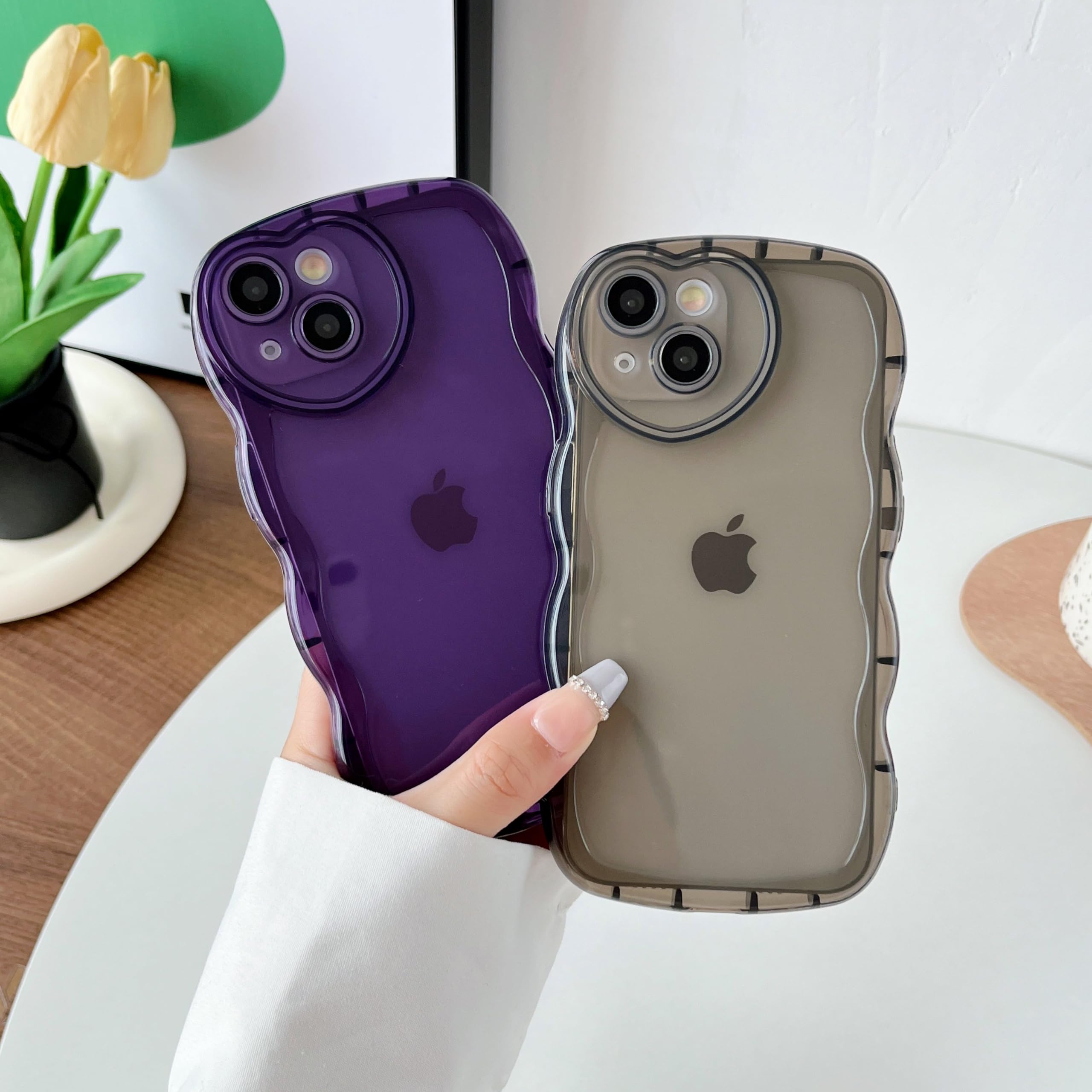 Caseative for iPhone Xr Case, Curly Wave Shape Love Heart Camera Lens Protection Clear Soft Compatible with iPhone Case (Yellow,iPhone Xr)