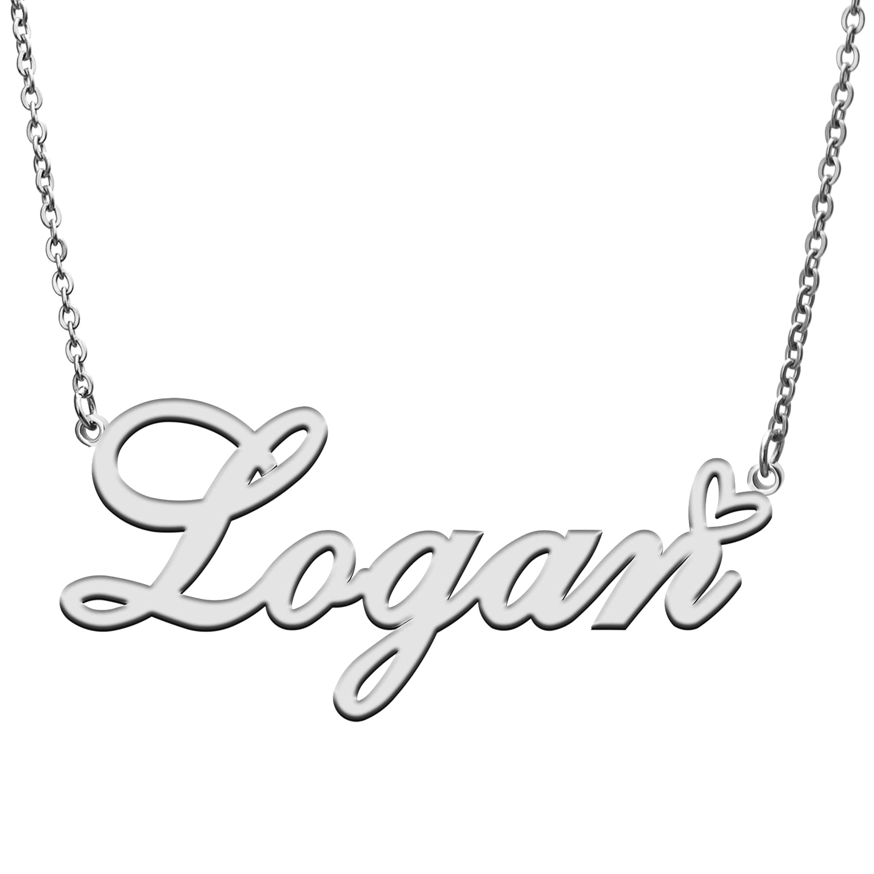 RONKAH Logan Custom Personalized Name Necklace with Heart Plated Customized Pendant Necklace Jewelry for Women Christmas Valentine's Day Birthday New year Mother's Day Silver