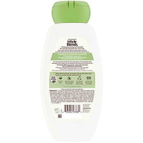 Garnier Whole Blends Nurturing Almond Milk and Agave Extract Weightless Moisture Shampoo for Normal to Dry Hair, Paraben Free, 12.5 fl. oz.