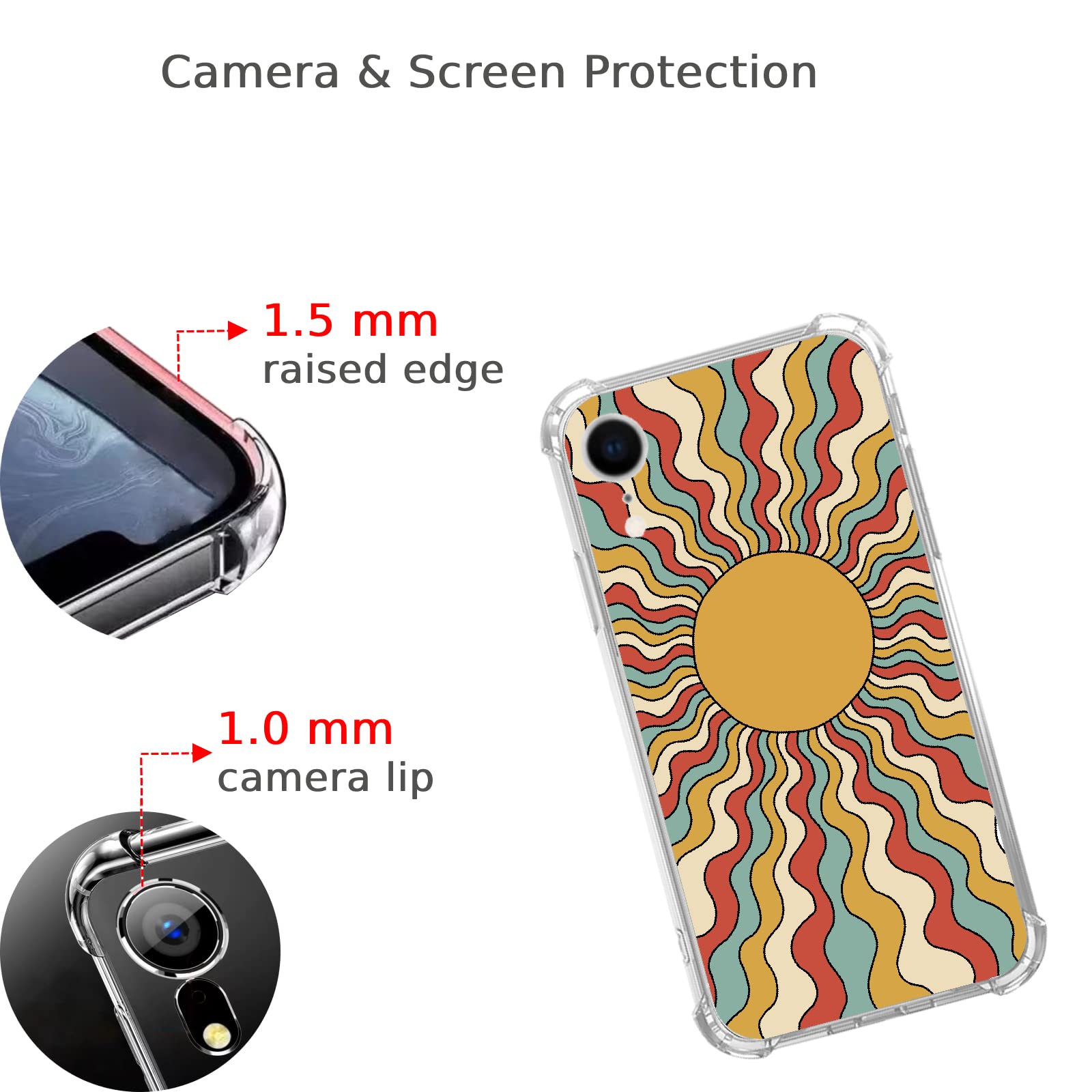 Flincloit Retro 70s Sun Rays Case Compatible with iPhone XR, Groovy Orange Pink Yellow Green Waves Case for iPhone XR for Men and Women, Unique Soft TPU Bumper Case Cover