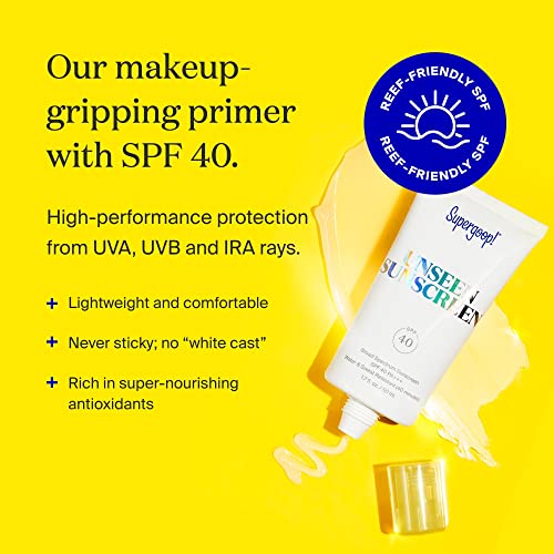 Supergoop! Unseen Sunscreen, 30ml - SPF 40 PA+++ Reef-Friendly, Broad Spectrum Face Sunscreen & Makeup Primer - Weightless, Invisible, Oil Free & Scent Free - Beard Friendly - For All Skin Types
