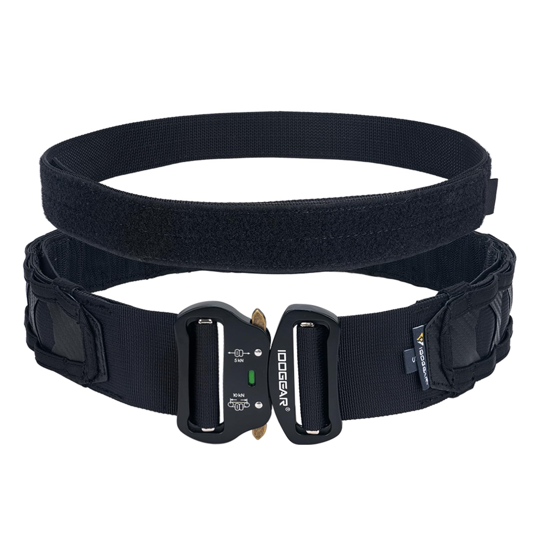 IDOGEAR Molle Battle Belt 2 inch Quick Release Rigger Combat Belt with 1.5 Inch Inner Belt Hook and Loop (Black, Large)