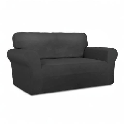 PureFit Super Stretch Sofa Slipcover – Spandex Non Slip Soft Couch Sofa Cover, Washable Furniture Protector with Non Skid Foam and Elastic Bottom for Kids, Pets (Loveseat, Dark Gray)
