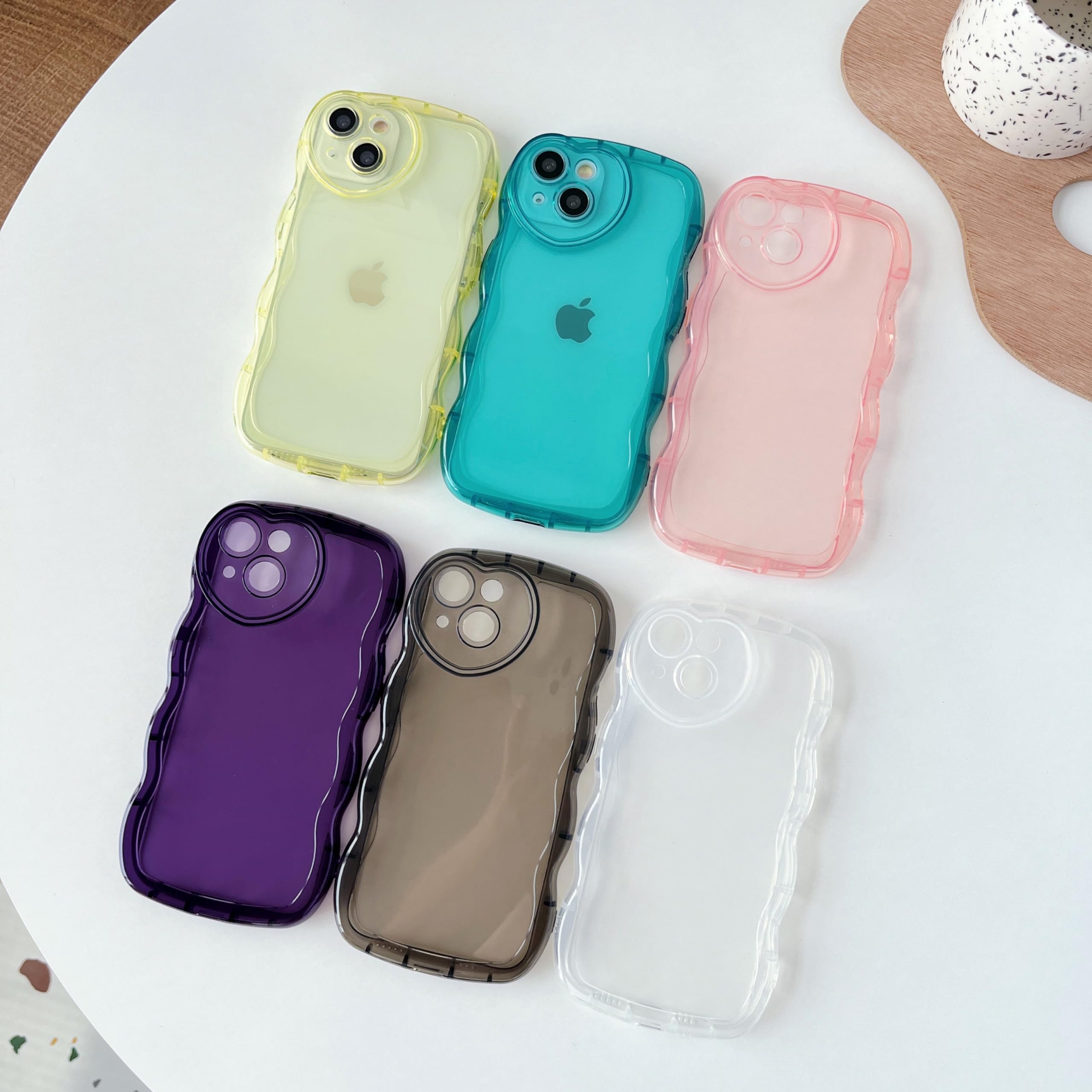 Caseative for iPhone Xr Case, Curly Wave Shape Love Heart Camera Lens Protection Clear Soft Compatible with iPhone Case (Yellow,iPhone Xr)
