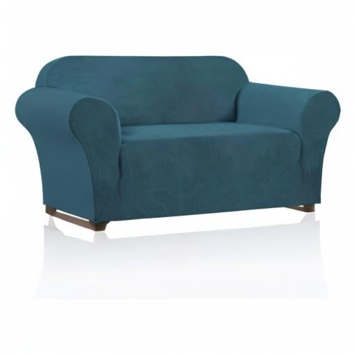 PrinceDeco Stretch Loveseat Sofa Cover Slipcover Couch Cover for 2 Cushion Sofa Washable Sofa Cover for Pets Friendly Furniture Protector Covers with Non Slip Bottom(Loveseat, Deep Teal)