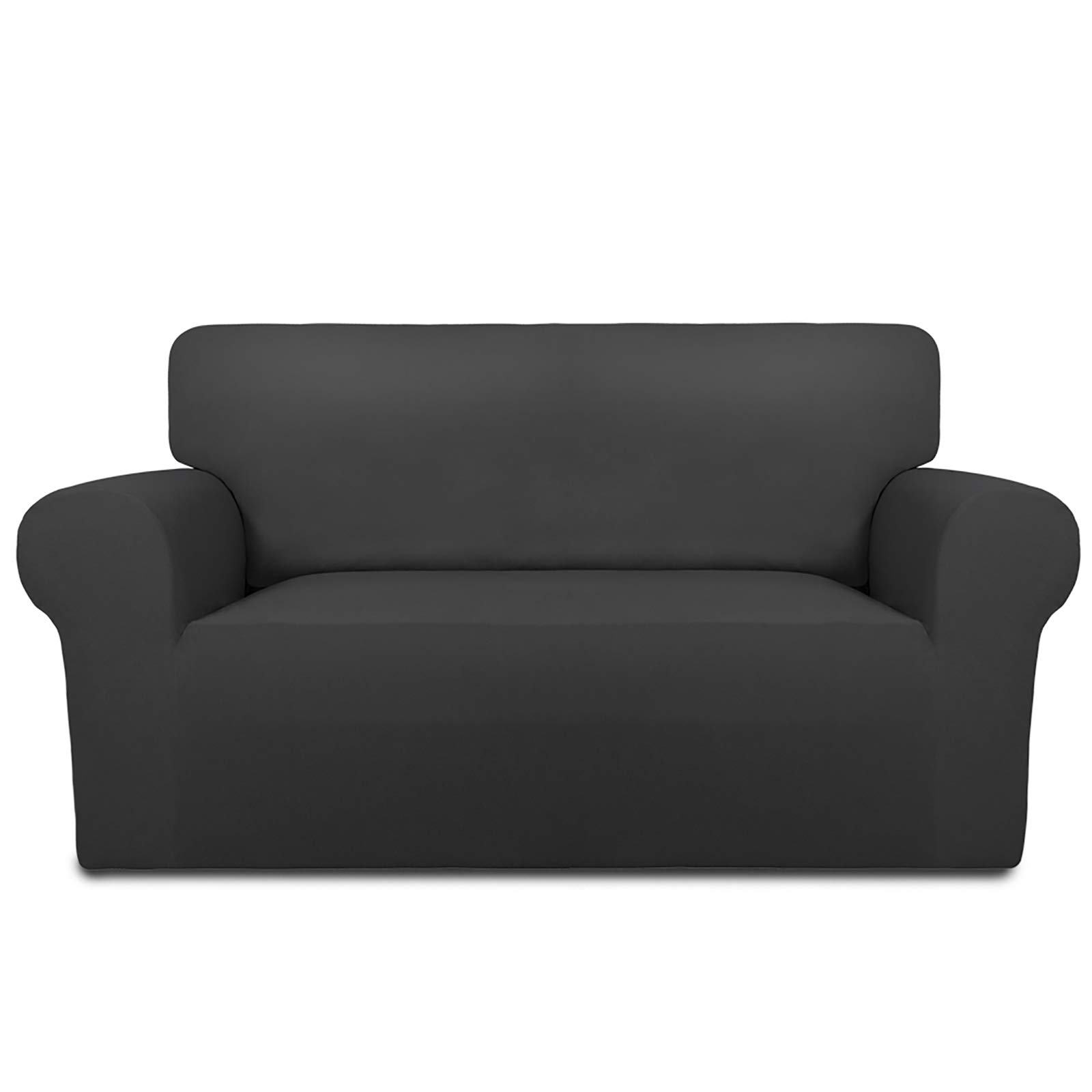 PureFit Super Stretch Sofa Slipcover – Spandex Non Slip Soft Couch Sofa Cover, Washable Furniture Protector with Non Skid Foam and Elastic Bottom for Kids, Pets (Loveseat, Dark Gray)
