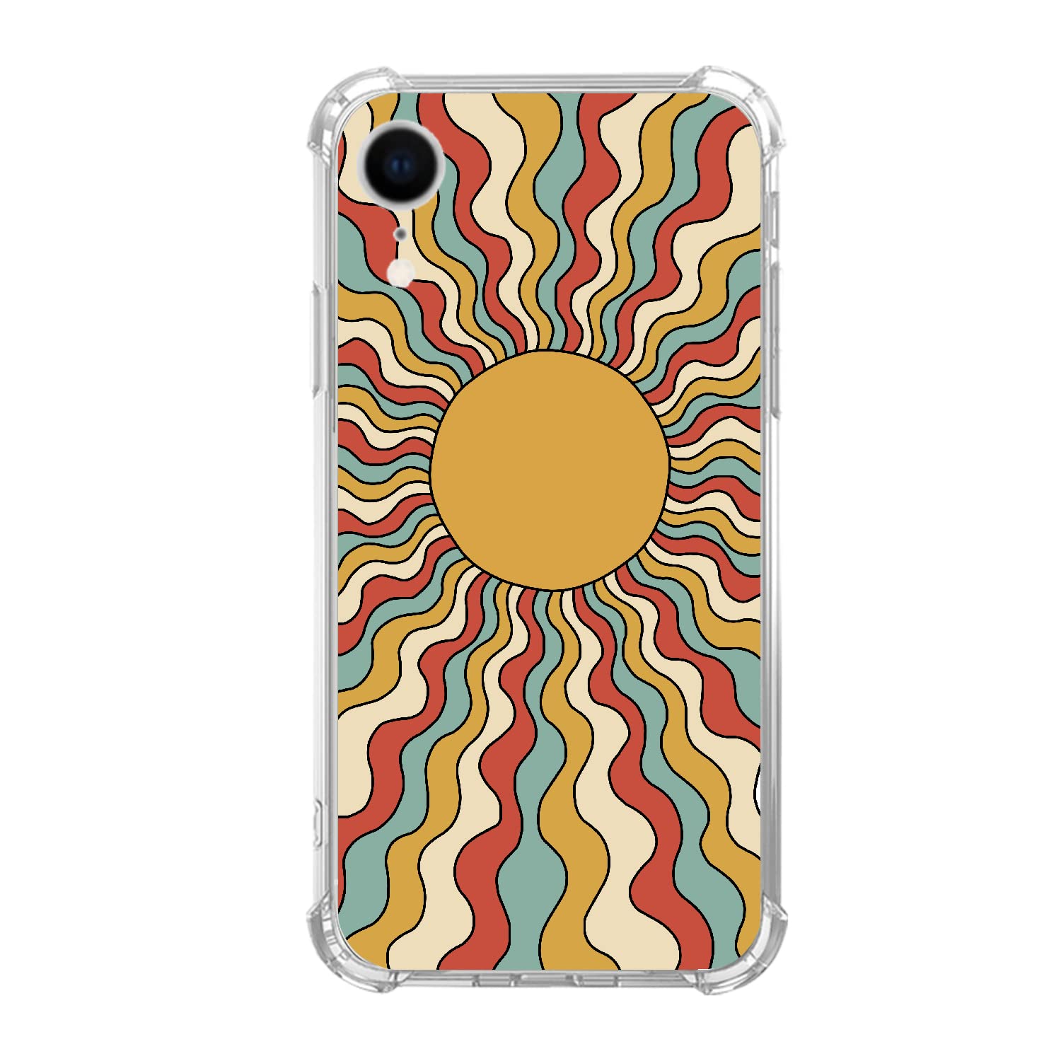 Flincloit Retro 70s Sun Rays Case Compatible with iPhone XR, Groovy Orange Pink Yellow Green Waves Case for iPhone XR for Men and Women, Unique Soft TPU Bumper Case Cover
