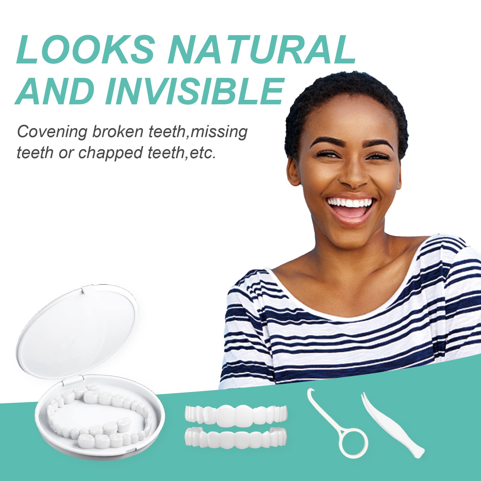 2 Pairs Snap on Dentures for Women with Missing Teeth, Veneers Snap in Teeth for Men, Comfort Confident Smile Cover The Imperfect Teeth
