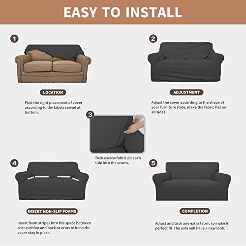 Easy-Going 100% Waterproof Oversized Loveseat Couch Cover, Dual Waterproof Sofa Cover, Stretch Jacquard Sofa Slipcover, Leakproof Furniture Protector for Kids, Pets, Dog and Cat, Dark Gray