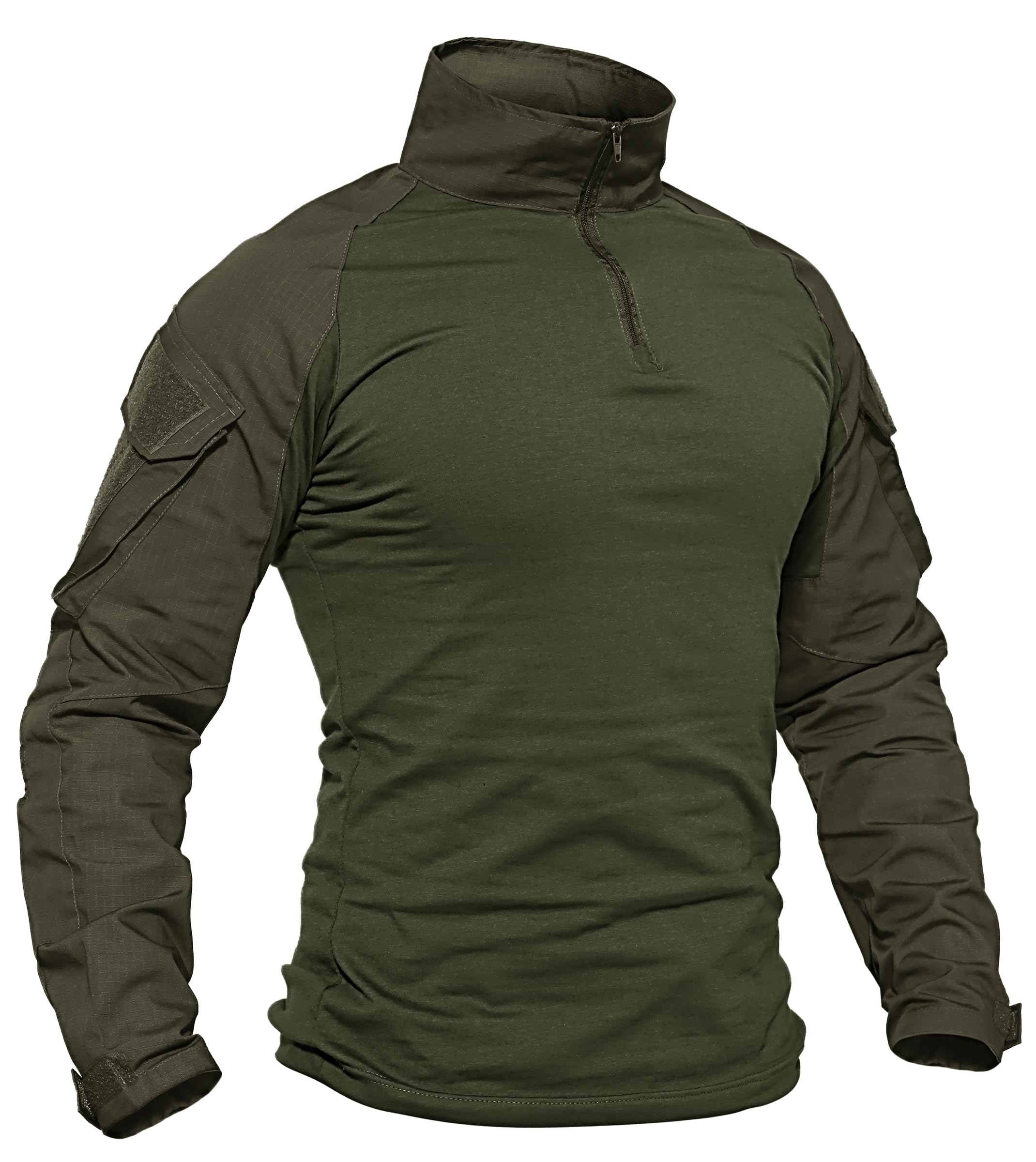 TACVASEN Tactical Shirt for Men 1/4 Zip Combat Shirt Long Sleeve with Pockets Army Pullover Military Lightweight Hiking Shooting Training Green L
