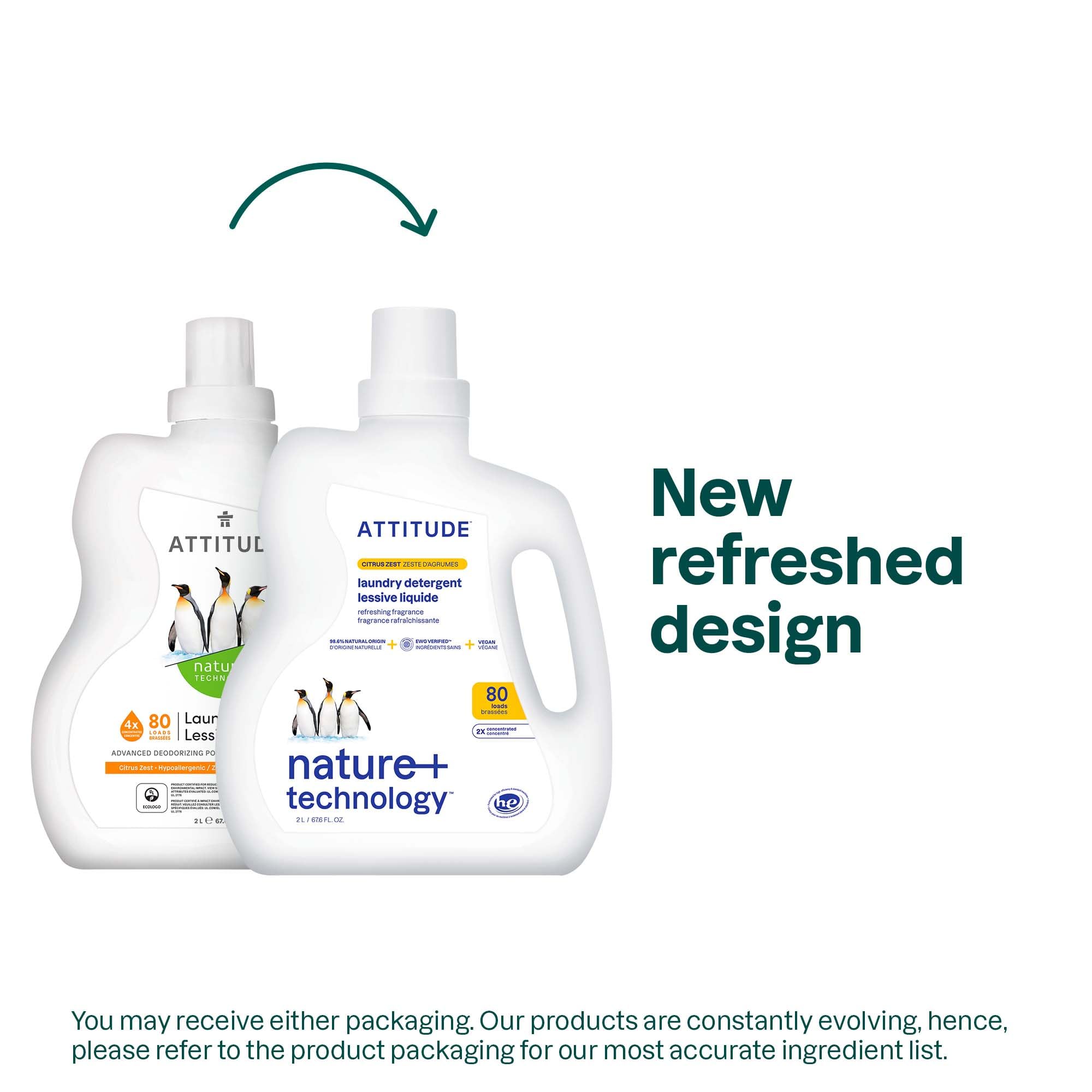 ATTITUDE Liquid Laundry Detergent, EWG Verified Laundry Soap, HE Compatible, Vegan and Plant Based Products, Cruelty-Free, Citrus Zest, 80 Loads, 67.6 Fl Oz
