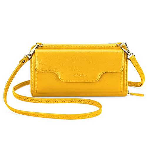 nuoku Crossbody Bags for Women, Wristlet Wallets for Women, Small Clutch Purses for Women, Cell Phone Wallet, Rfid Wallet, Yellow
