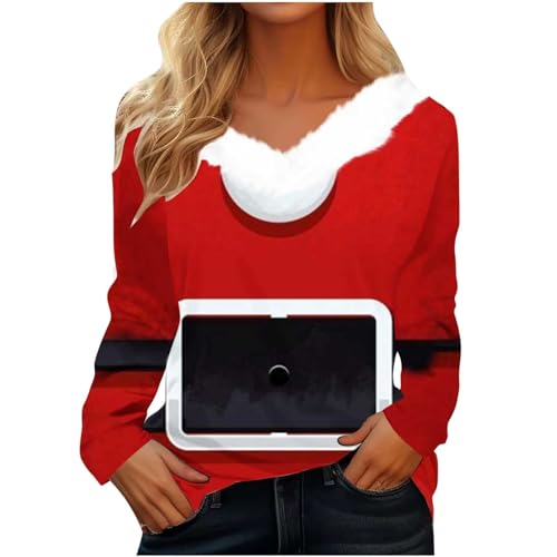 Ugly Christmas Sweater 90s Fashion for Women t Shirt Winter Holiday tees Pullovers 2023 Fall Cap Sleeve Shrugs Sexy deep v Neck Grey Sweatshirt Cargo Joggers for Women Christmas Merry Clothes