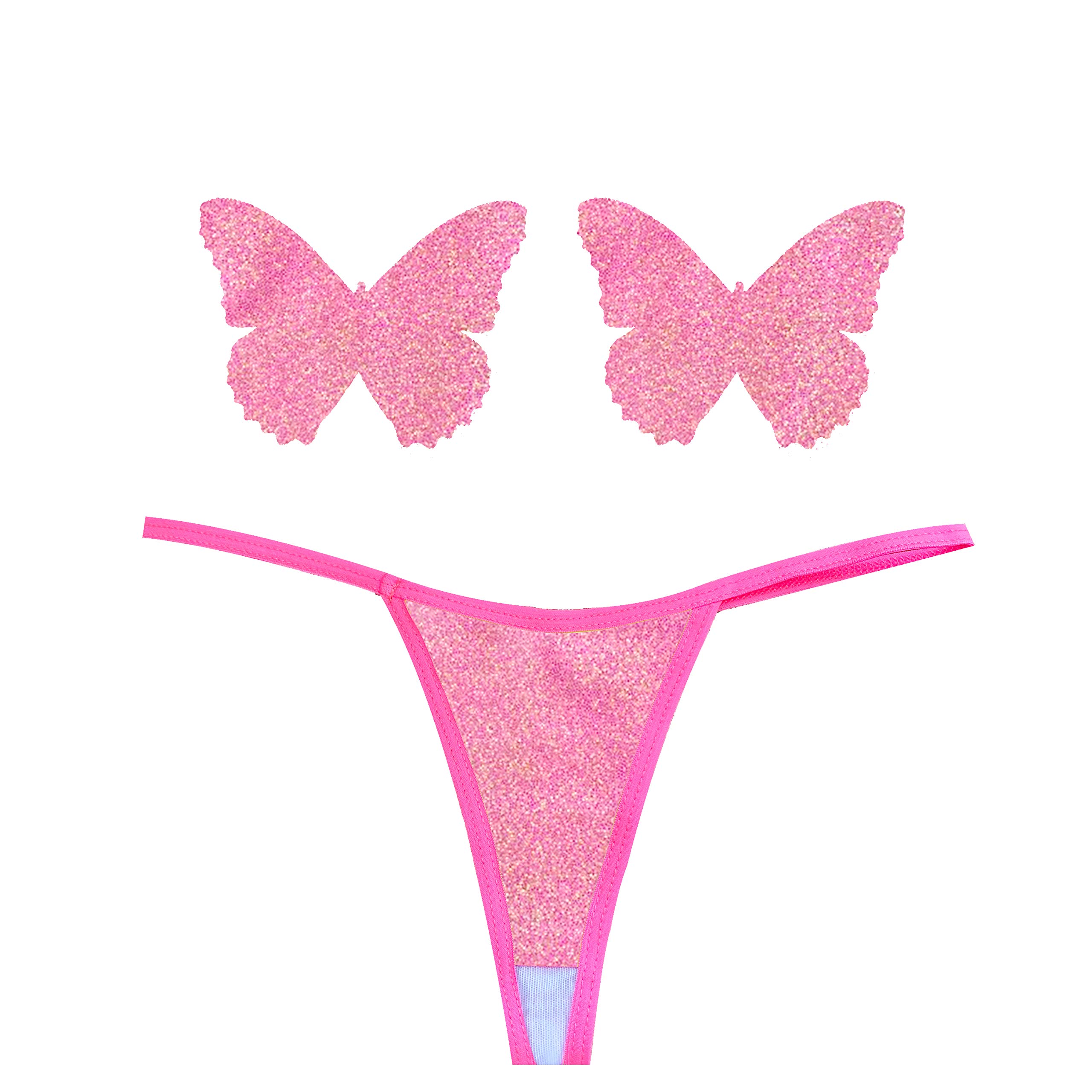 Neva Nude Bella Rosa Pretty Iridescent Pink Naughty Knix G String Naughty Knix Set with Matching Butterfly Nipztix Pasties