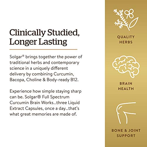 Solgar Full Spectrum Curcumin Brain Works, 90 Licaps - Support Memory Recall, Focus, Cognitive Function - Antioxidant Support - Curcumin, BacoMind, Choline, Vitamin B12 - Non-GMO, Vegan - (Pack of 2)