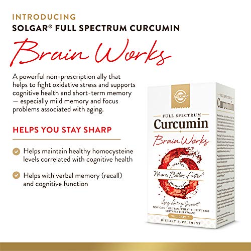 Solgar Full Spectrum Curcumin Brain Works, 90 Licaps - Support Memory Recall, Focus, Cognitive Function - Antioxidant Support - Curcumin, BacoMind, Choline, Vitamin B12 - Non-GMO, Vegan - (Pack of 2)