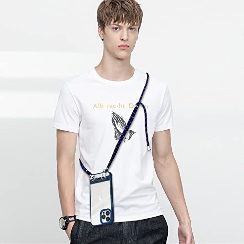 DOB SECHS for iPhone 12 Case with Strap, Crossbody Phone Case for iPhone 12 Pro, Clear Hard Acrylic PC Cover Slim Case Neck Lanyard Phone Case for Women, Adjustable Detachable Strap, Blue
