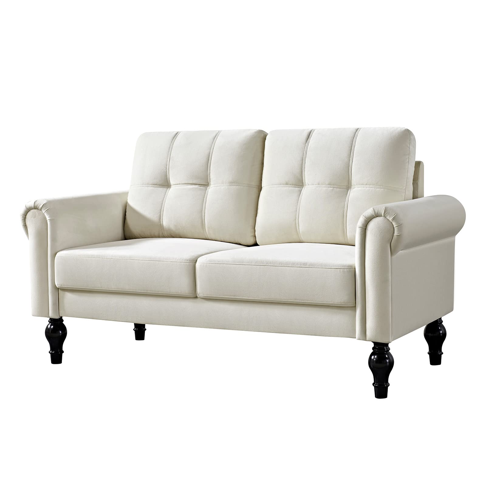 Husbedom 60.6 Inches Loveseat Sofa, Velvet Small Couches for Small Spaces, Comfy Couch for Living Room, Bedroom, Apartment, Studio, Cream Beige Couch