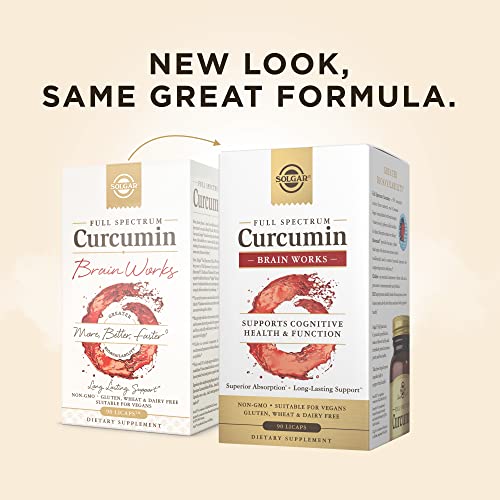Solgar Full Spectrum Curcumin Brain Works, 90 Licaps - Support Memory Recall, Focus, Cognitive Function - Antioxidant Support - Curcumin, BacoMind, Choline, Vitamin B12 - Non-GMO, Vegan - (Pack of 2)