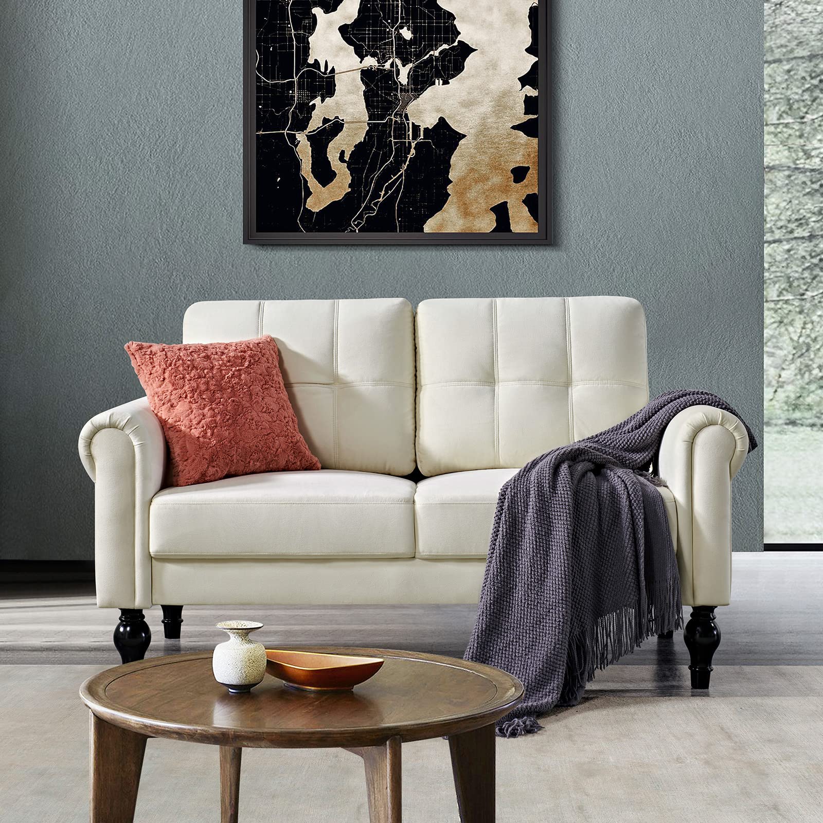 Husbedom 60.6 Inches Loveseat Sofa, Velvet Small Couches for Small Spaces, Comfy Couch for Living Room, Bedroom, Apartment, Studio, Cream Beige Couch