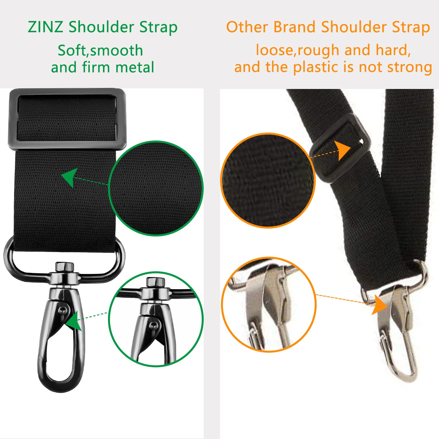 ZINZ Shoulder Strap 58" Universal Handbag Strap with Ultra-Thick Fixed Padded and Dual Balanced Adjustable Buckles Shoulder Crossbody Strap for Briefcase Messenger Bag Laptop Bag Luggage,Black