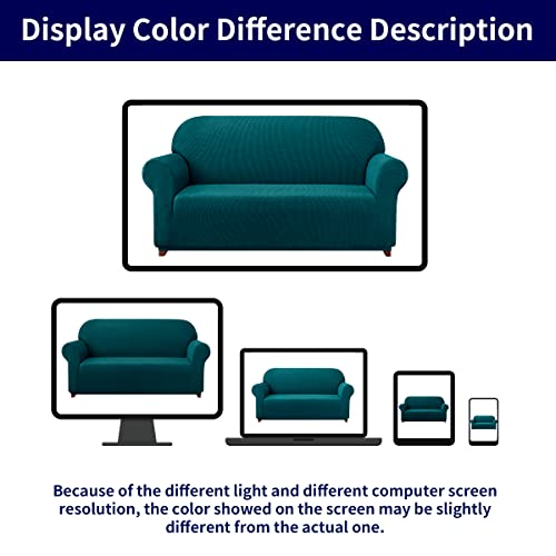 SUBRTEX Stretch Loveseat Sofa Slipcover 2 Piece Sofa Cover 2 Seater Soft Couch Slipcover Washable Furniture Covers, Jacquard Fabric Small Checks(Turquoise,Loveseat)