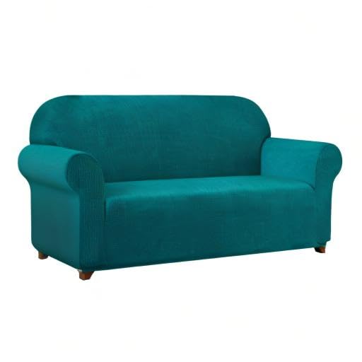 SUBRTEX Stretch Loveseat Sofa Slipcover 2 Piece Sofa Cover 2 Seater Soft Couch Slipcover Washable Furniture Covers, Jacquard Fabric Small Checks(Turquoise,Loveseat)