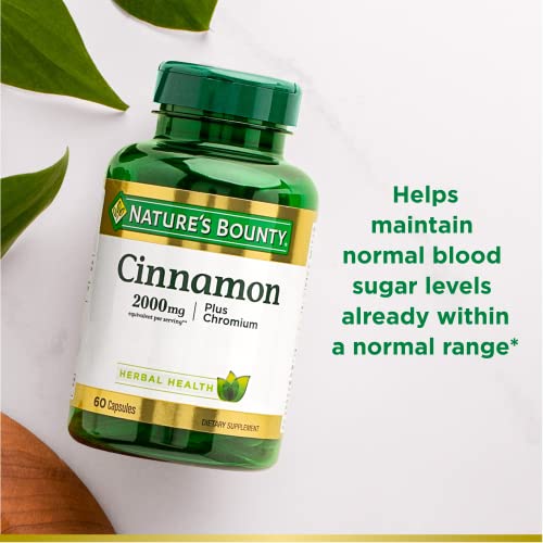 Nature’s Bounty Cinnamon 2000mg Plus Chromium, Sugar Metabolism Support Supplement, 60 Capsules