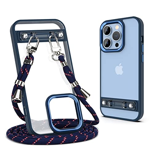 DOB SECHS for iPhone 12 Case with Strap, Crossbody Phone Case for iPhone 12 Pro, Clear Hard Acrylic PC Cover Slim Case Neck Lanyard Phone Case for Women, Adjustable Detachable Strap, Blue