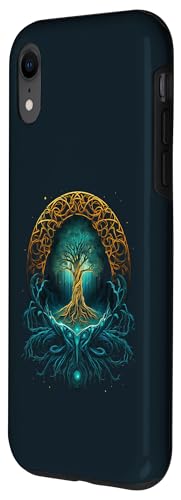 iPhone XR Odin Tree of Life Viking Valhalla Pagan Blue and Yellow Case