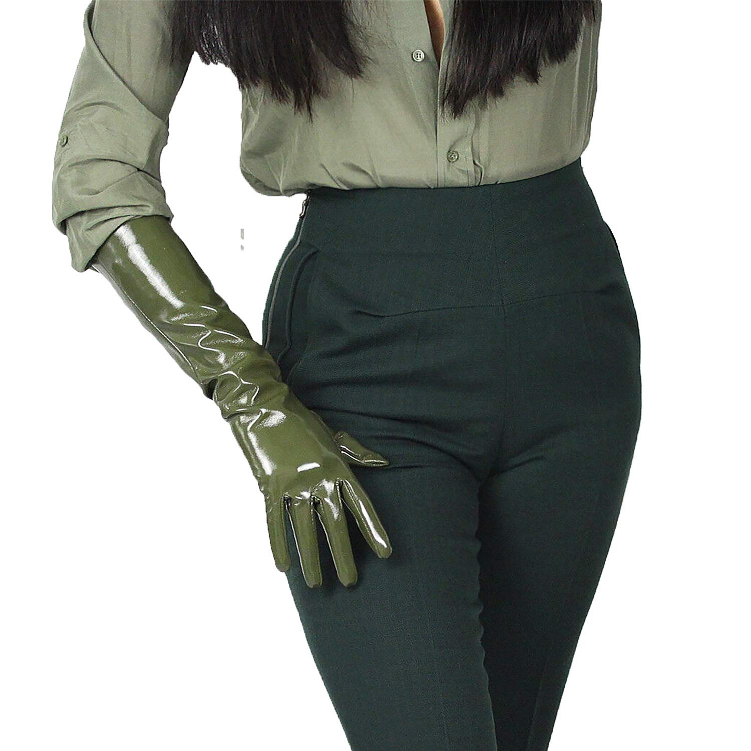 DooWay Women Sexy Faux Leather Shiny Long Latex Gloves Mittens Culb Wear Cosplay Costumes Opera Evening Finger Gloves
