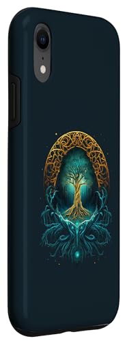 iPhone XR Odin Tree of Life Viking Valhalla Pagan Blue and Yellow Case