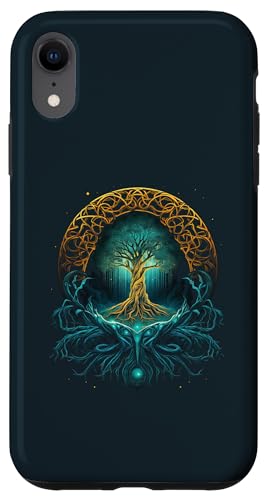 iPhone XR Odin Tree of Life Viking Valhalla Pagan Blue and Yellow Case